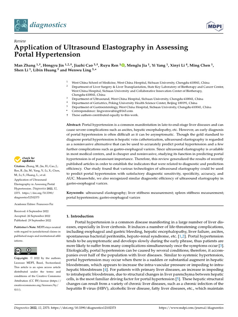 Application of Ultrasound Elastography in Assesing Portal Hypertension ...