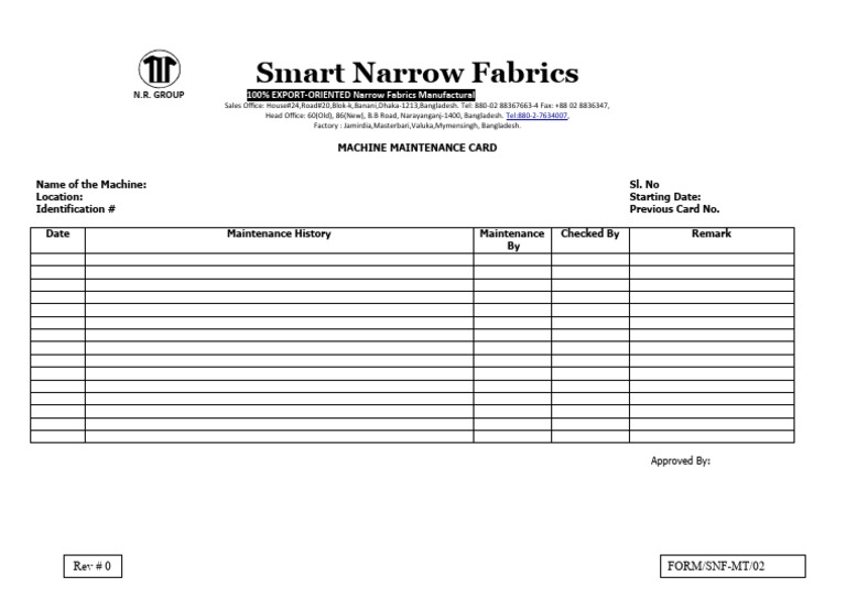 Machine Maintence Card | PDF