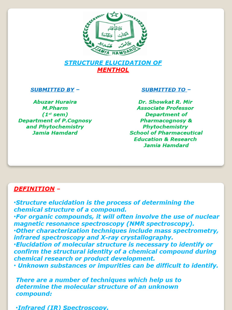 Menthol Str. Elucidation | PDF | Chemistry | Physical Sciences