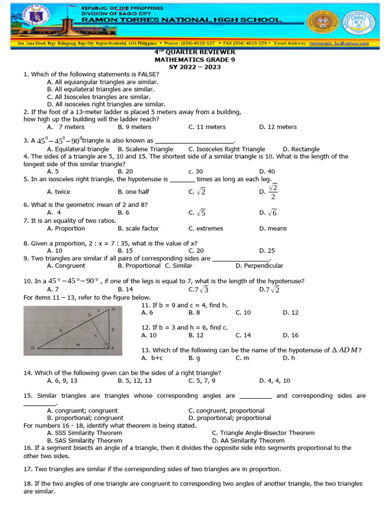 4th Quarter Reviewer Final | PDF | Triangle | Geometric Shapes