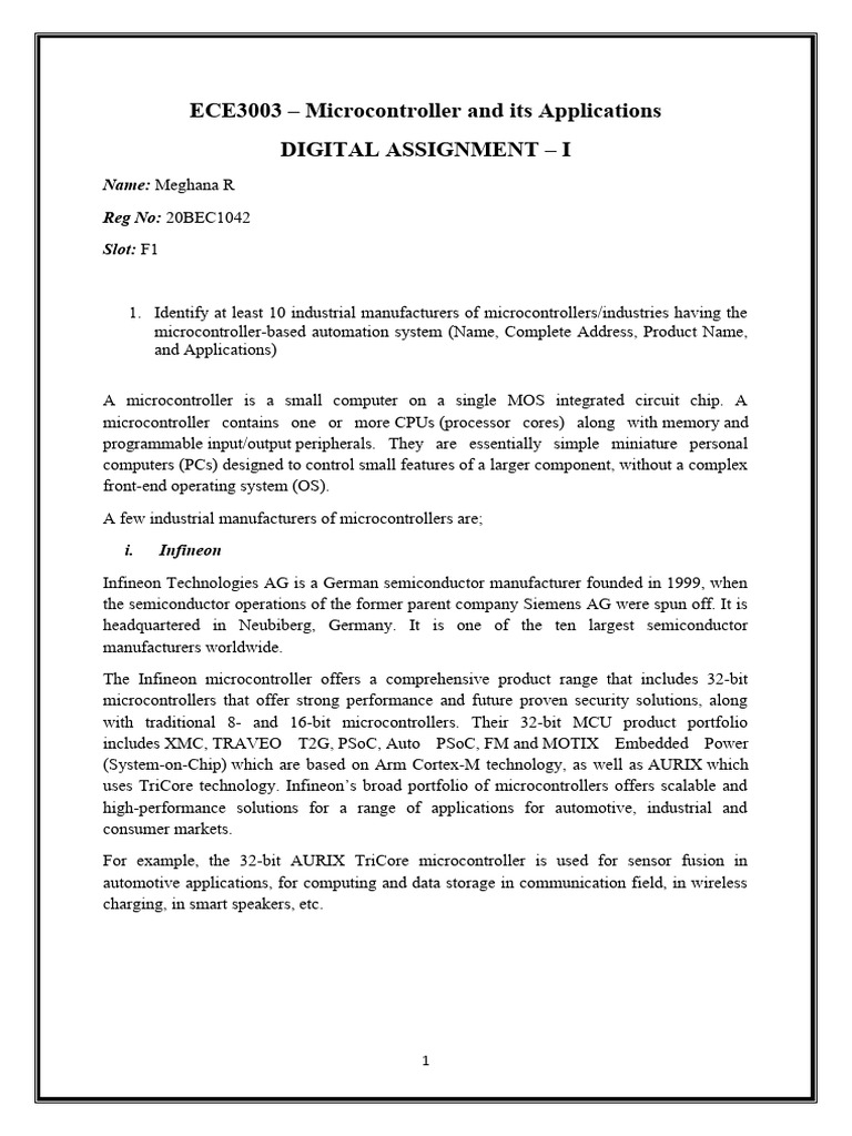 ECE3003 - Microcontroller and Its Applications Digital Assignment - I | PDF | Microcontroller ...