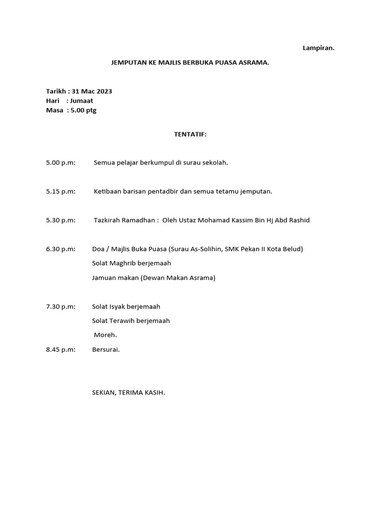 Tentatif Majlis Berbuka Puasa | PDF Tentatif Majlis Berbuka Puasa | PDF