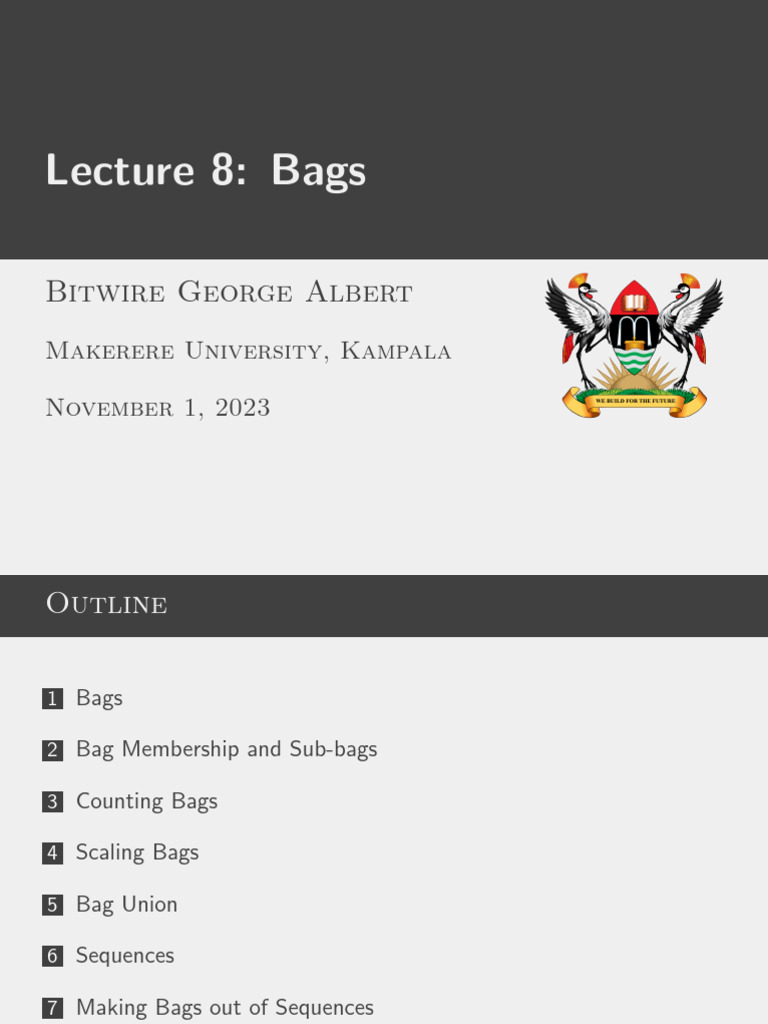 Lecture 8 Bags | PDF | Sequence | Mathematics