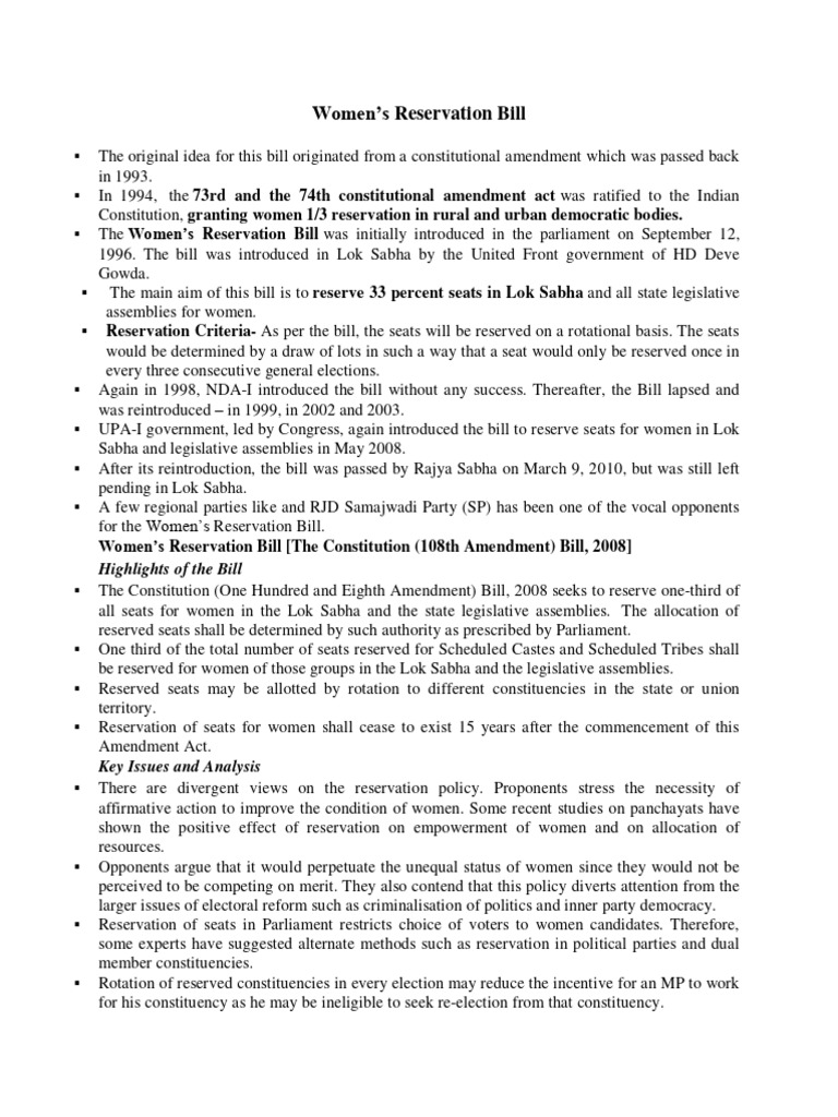 Women Reservation Bill | PDF | Affirmative Action | Human Trafficking