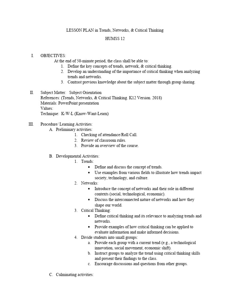 Trends and Critical Thinking in HUMSS 12 | PDF | Critical Thinking ...