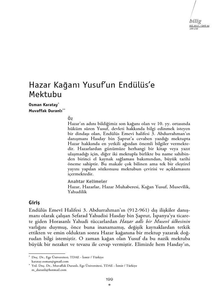 Hazar Kağanı Yusuf'Un Endülüs'e Mektubu | PDF