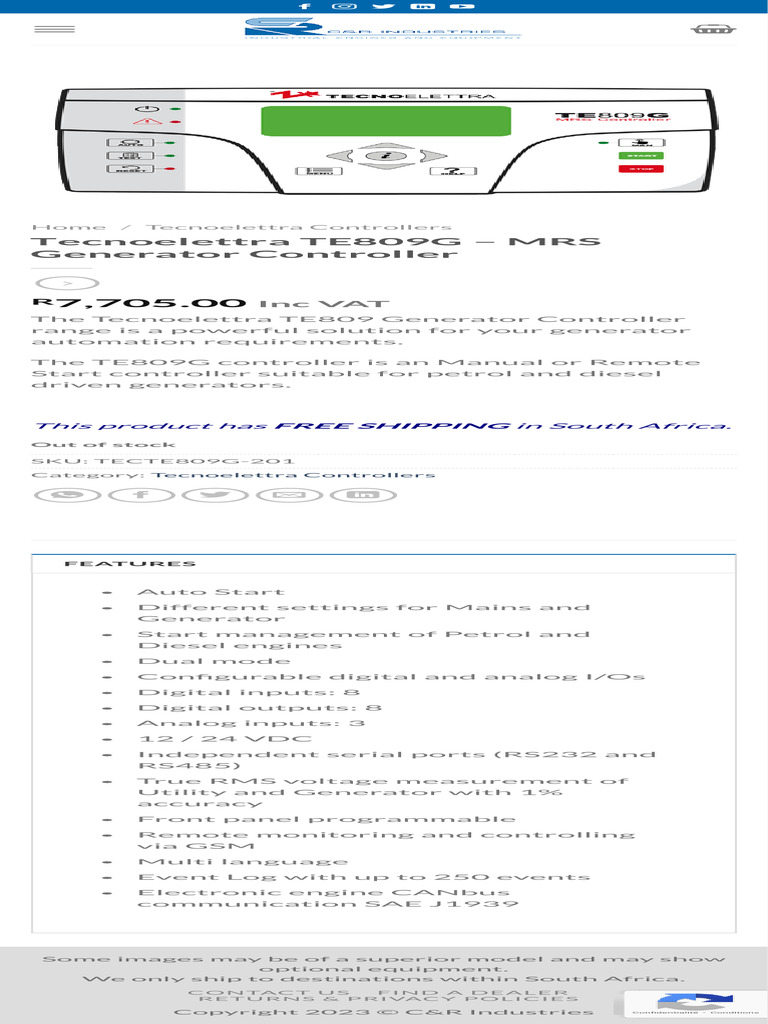Tecnoelettra TE809G - MRS Generator Controller | PDF