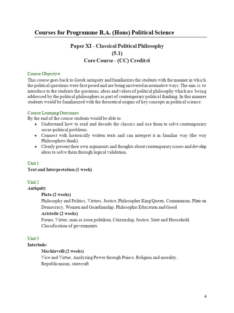 CPP Syllabus - 2023 | PDF | Political Philosophy | Plato