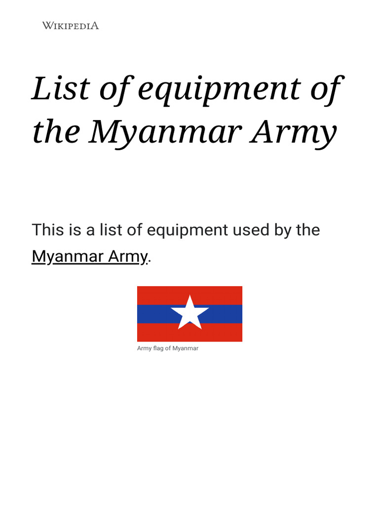 List of Equipment of The Myanmar Army - Wikipedia | PDF