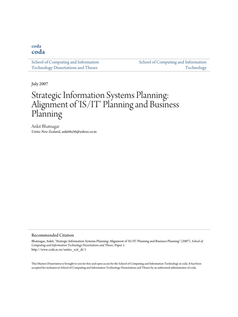 Strategic Information Systems Planning Alignment of is-IT Planning and ...