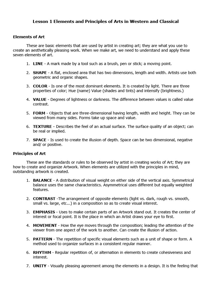 Lesson 1 ARTS 1ST QUARTER | PDF | Composition (Visual Arts) | Light