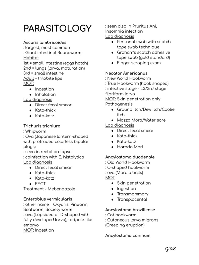 Parasitology Notes | PDF | Plasmodium | Medical Specialties