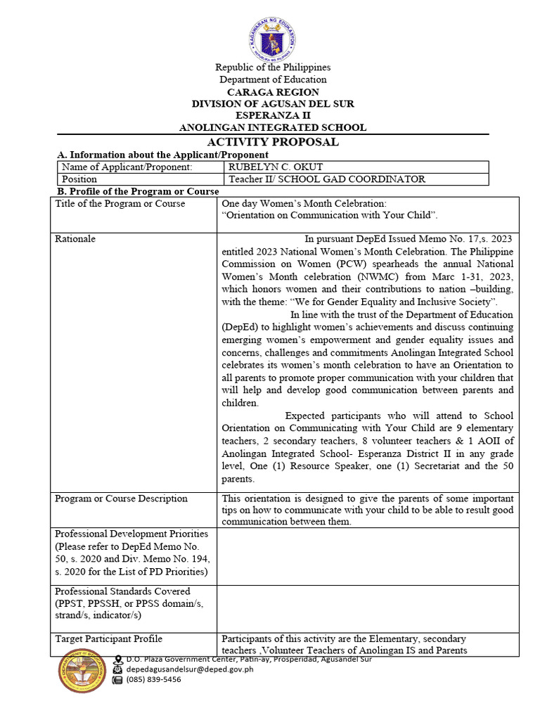 Womens Month Activity Proposal | PDF | Communication