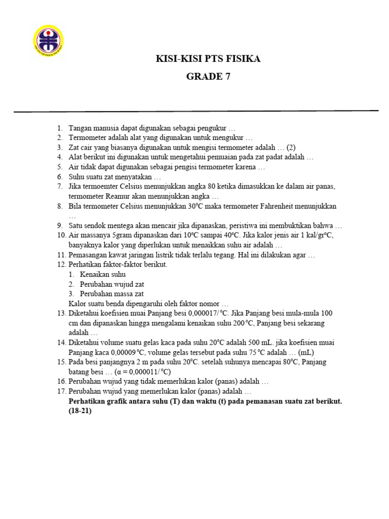 Kisi-Kisi PTS Physics Gr. 7 | PDF