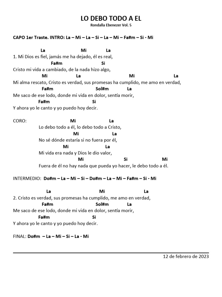 Todo se lo debo a Él - Letra y Acordes | PDF