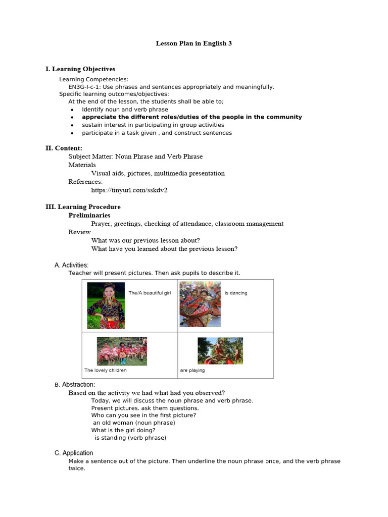 English Lesson Plan: Noun & Verb Phrases | PDF | Phrase | Lesson Plan