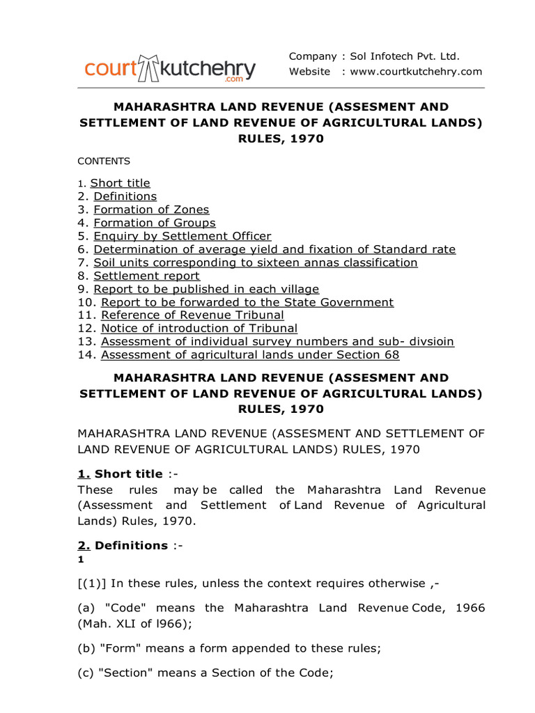 Maharashtra Land Revenue (Assesment and Settlement of Land Revenue of ...