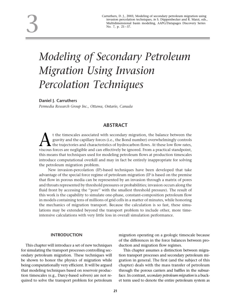 Modelling of Secondary Petroleum Migration Using Invasion Percolation ...