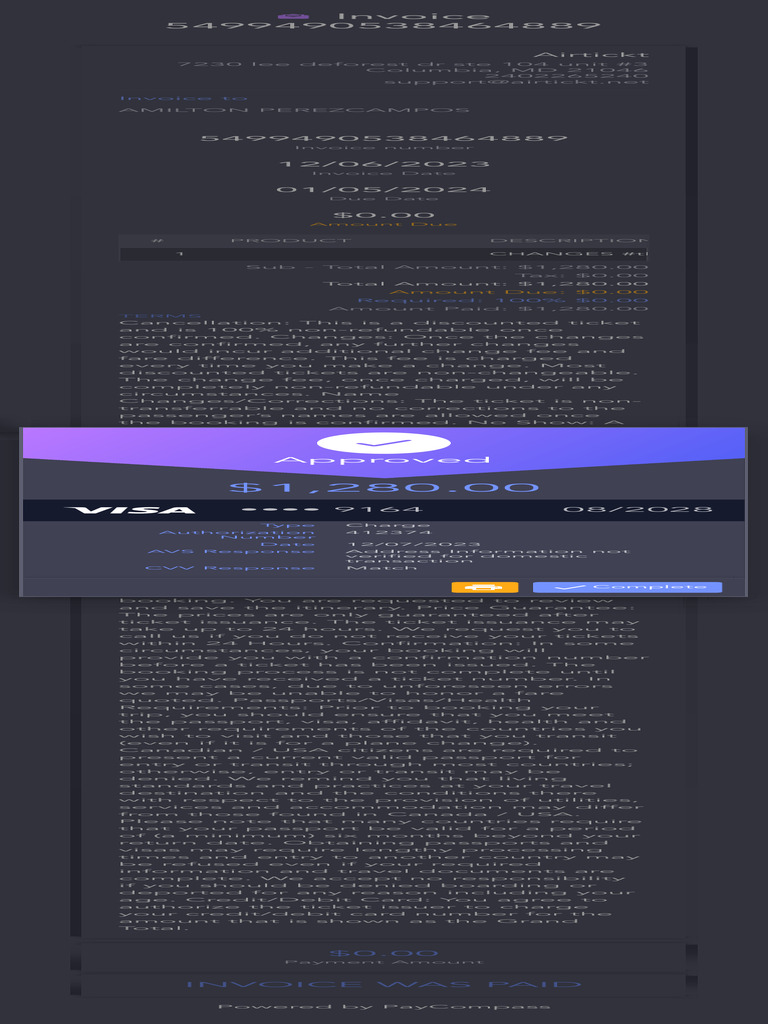 Airtickt Invoice for Amilton Perezcampos | PDF | Credit Card | Debit Card