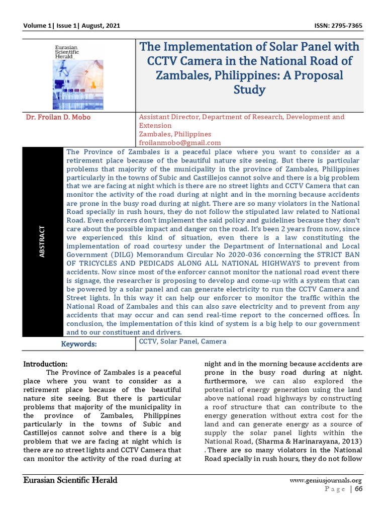 The Implementation of Solar Panel With CCTV Camera in The National Road ...