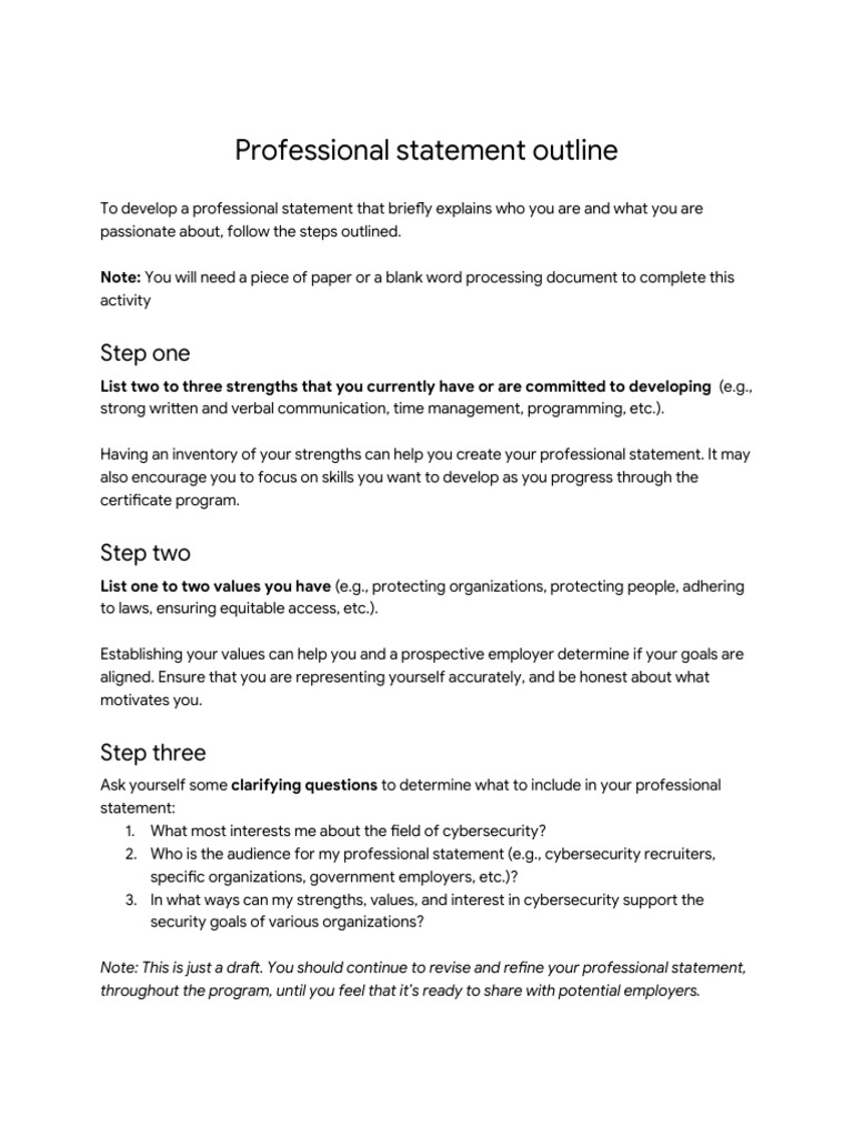 Professional Statement Outline | PDF