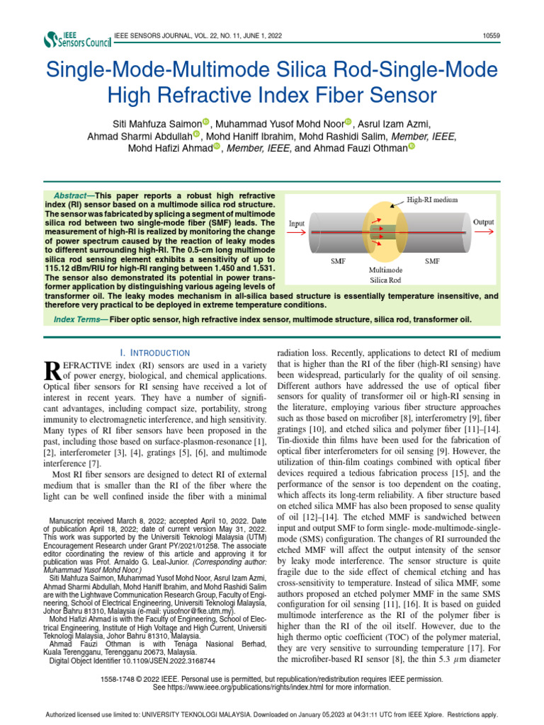 Single-Mode-Multimode Silica Rod-Single-Mode High Refractive Index Fiber Sensor | PDF | Optical ...