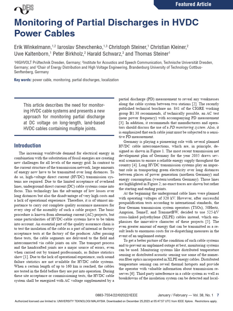 Monitoring - of - Partial - Discharges - in - HVDC - Power - Cables ...