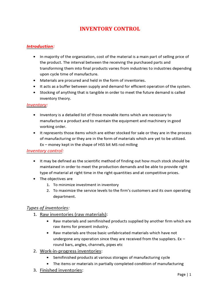 Inventory Control Notes | PDF | Inventory | Prices