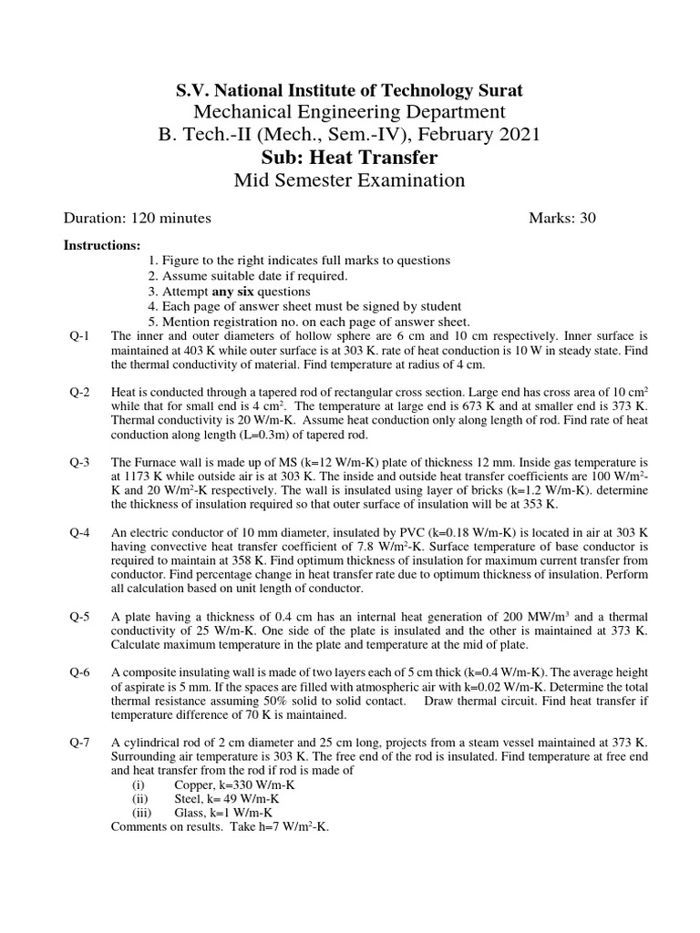 Mid Sem 2021 | Download Free PDF | Thermal Insulation | Heat Transfer