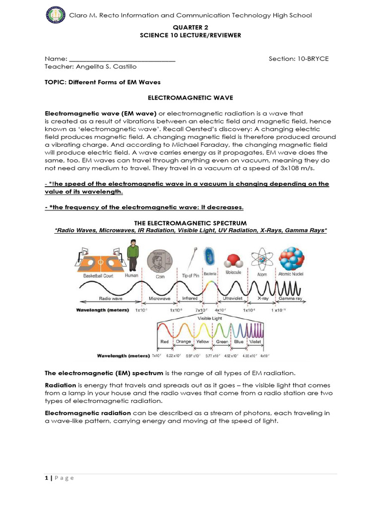 Sci10 Q2 Lec Reviewer | PDF | Electromagnetic Radiation | Infrared
