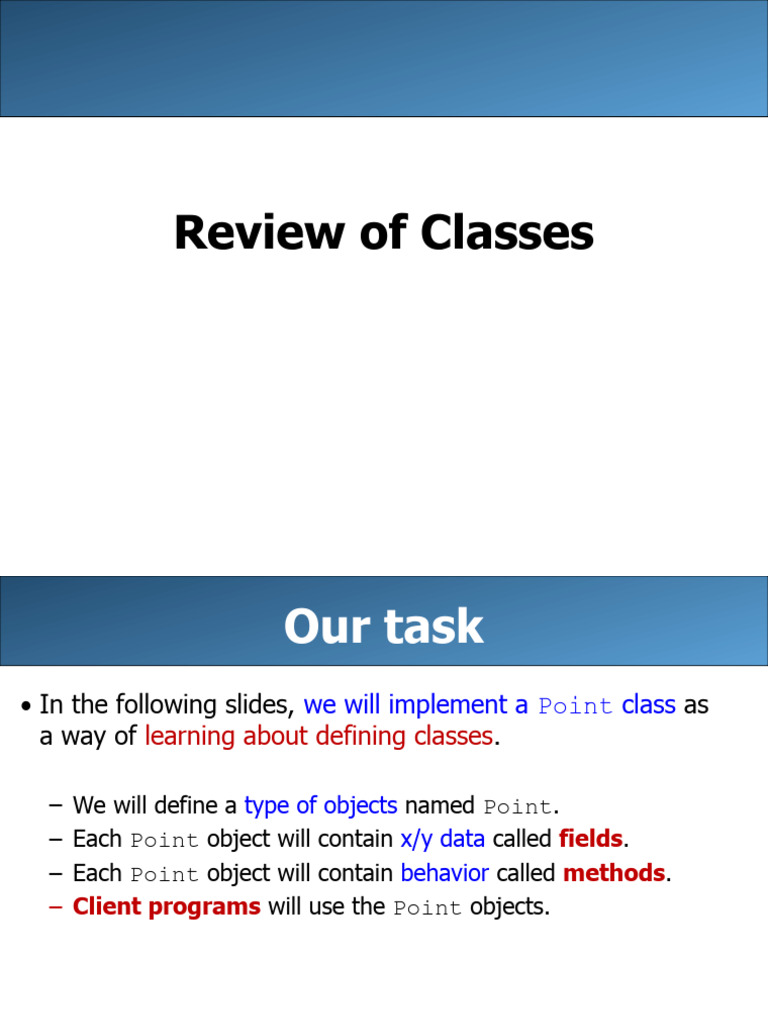 L01 Review Classes Pdf Class Computer Programming Method 1114