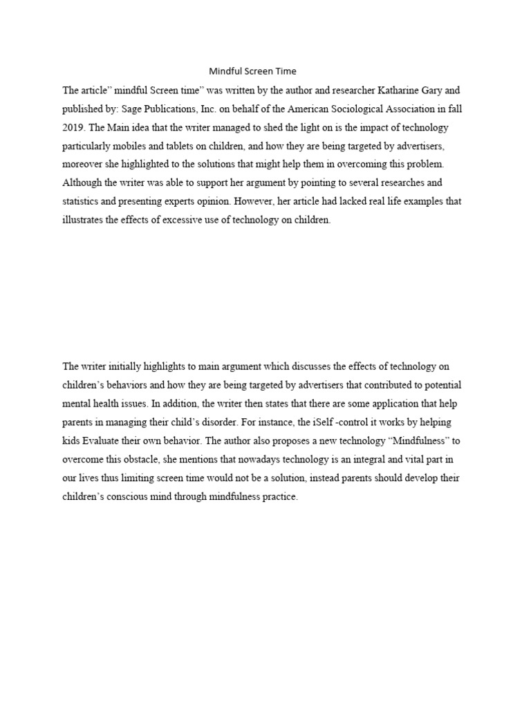 Mindful Screen Time Respone | PDF | Mindfulness | Advertising