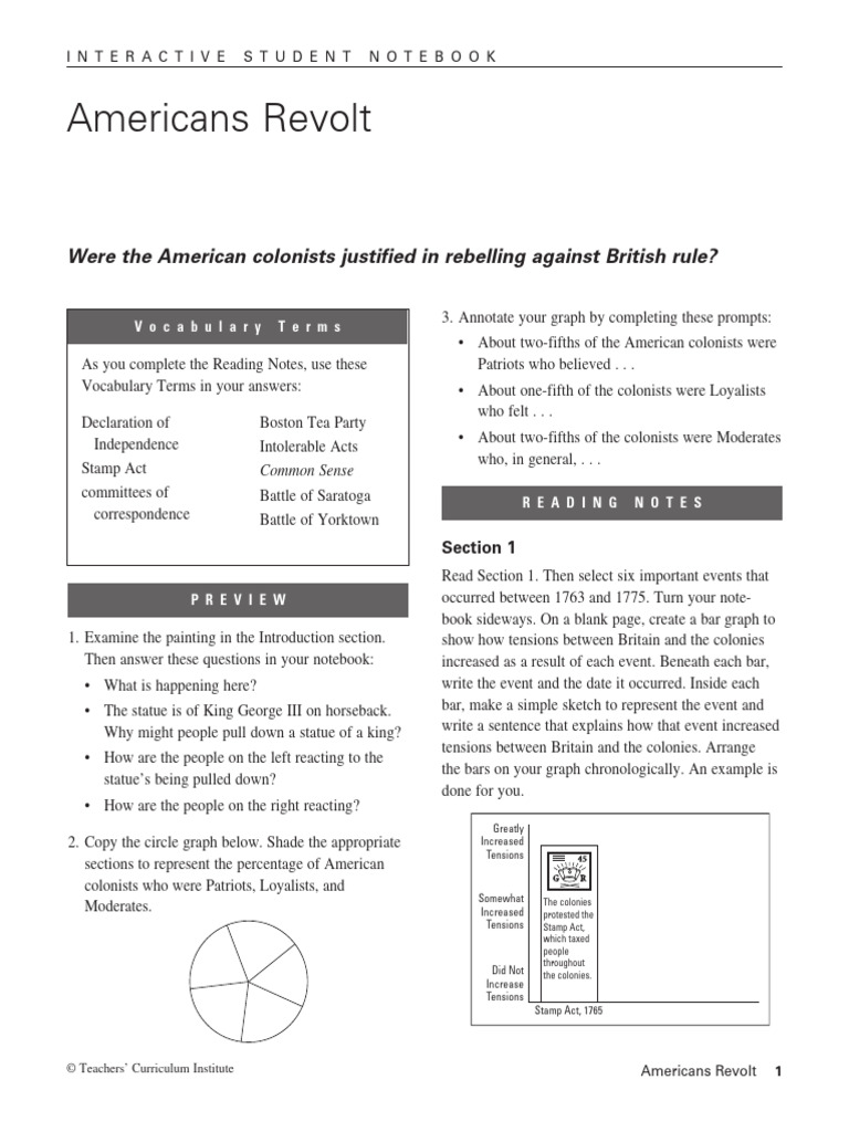 AmericansRevolt NotebookTCI | PDF | American Revolution | Patriot ...