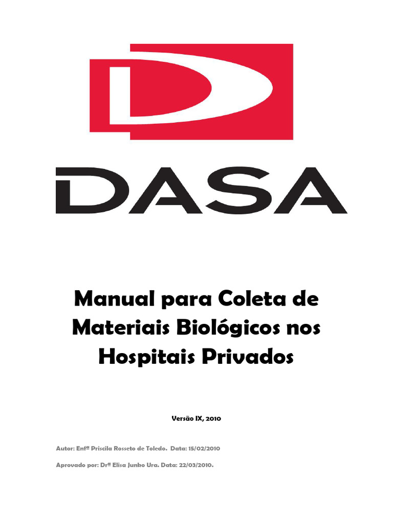 Manual de Coleta DASA | PDF | Veia | Plasma sanguíneo