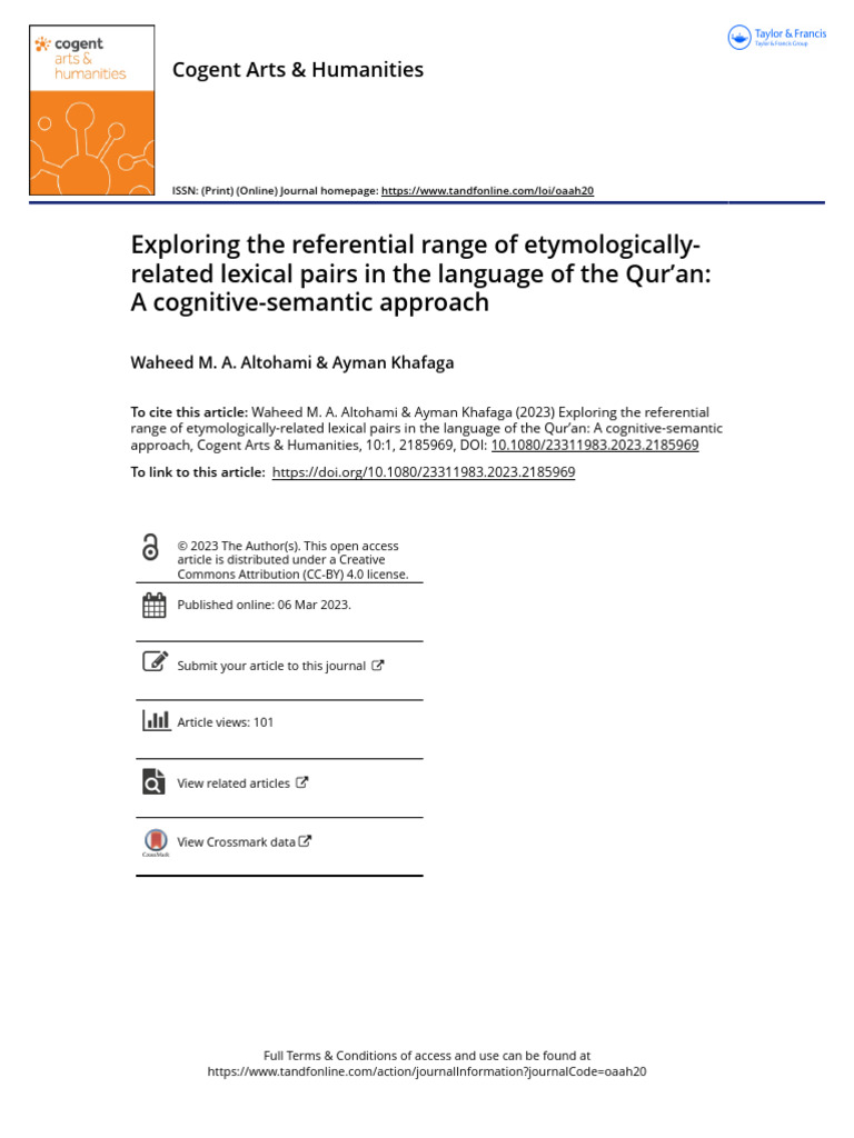 Exploring The Referential Range Of Etymologically Related Lexical Pairs In The Language Of The