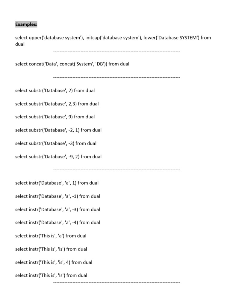Single Row Functions Examples | PDF | Computer Data | Systems Science