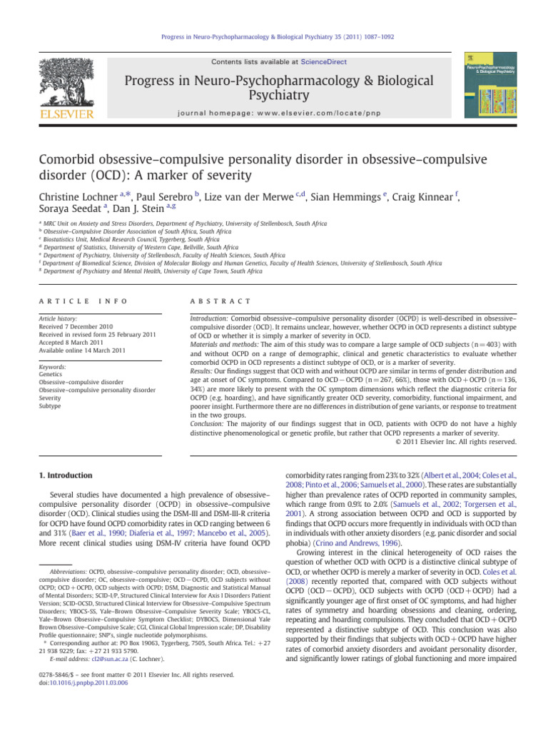 Comorbid Obsessive-Compulsive Personality Disorder in Obsessive ...