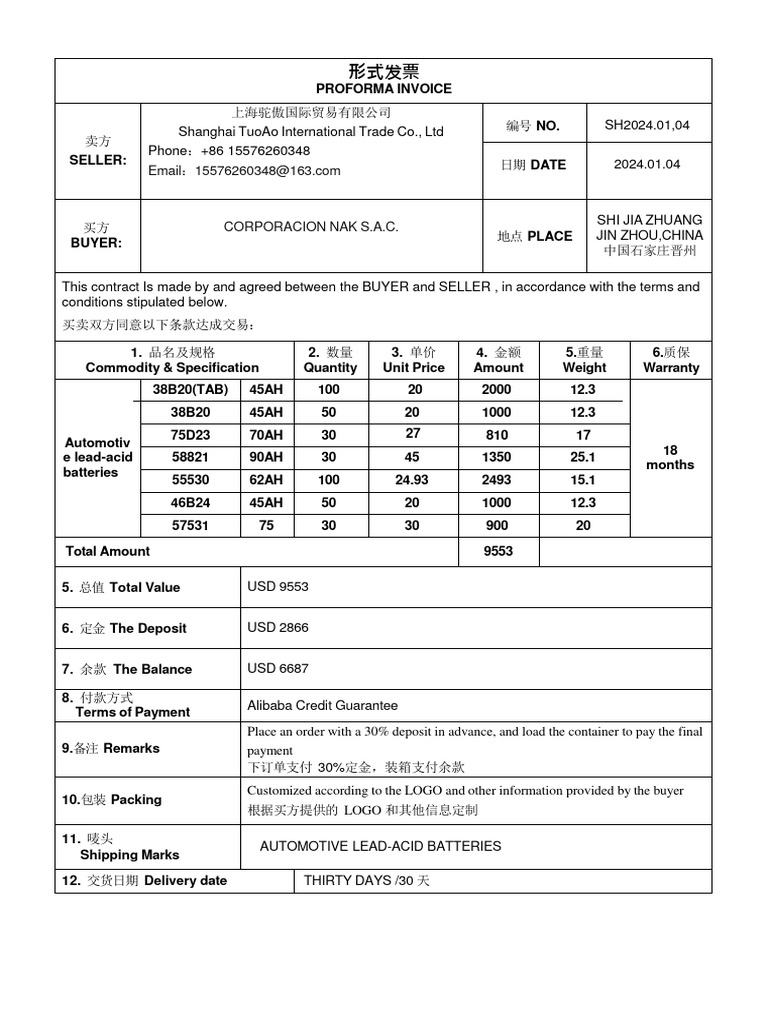 PI Bat | PDF | Invoice | Business