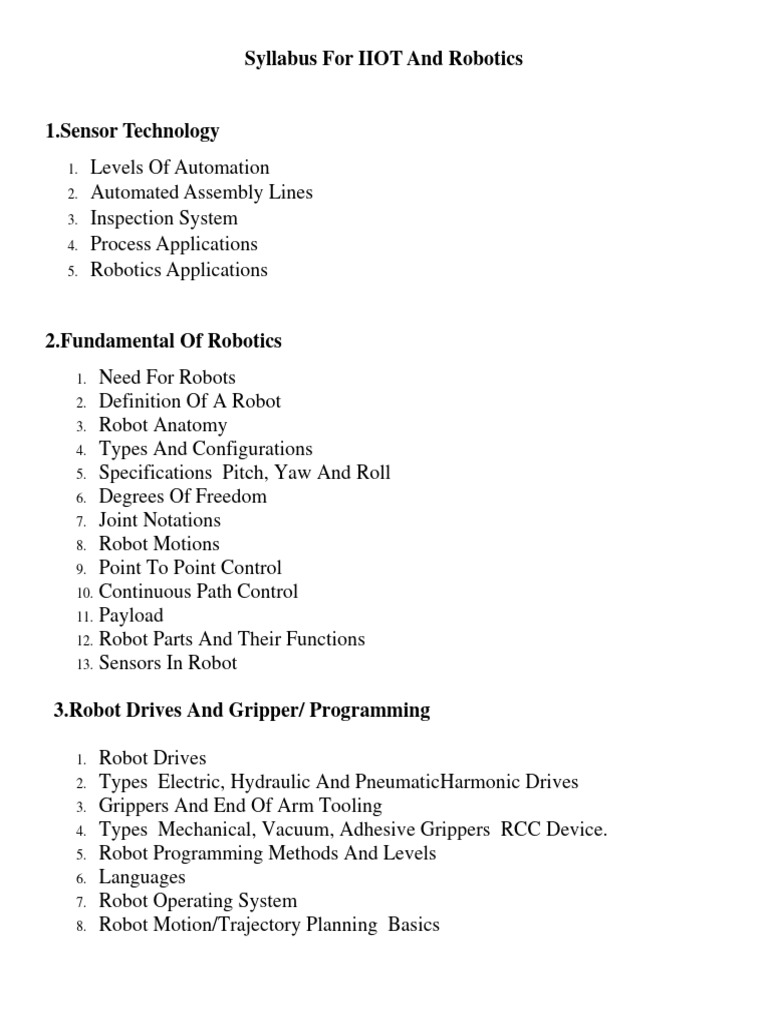 Syllabus For IIOT and Robotics | PDF | Internet Of Things | Robotics