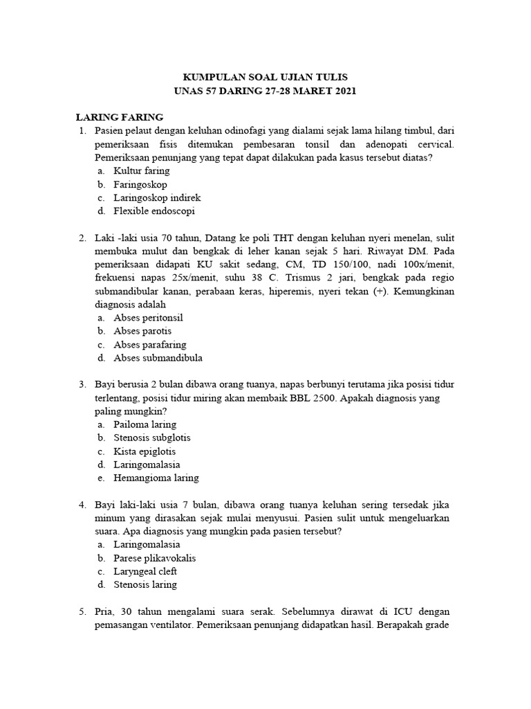 Soal Ujian THT UNAS 2021 | PDF