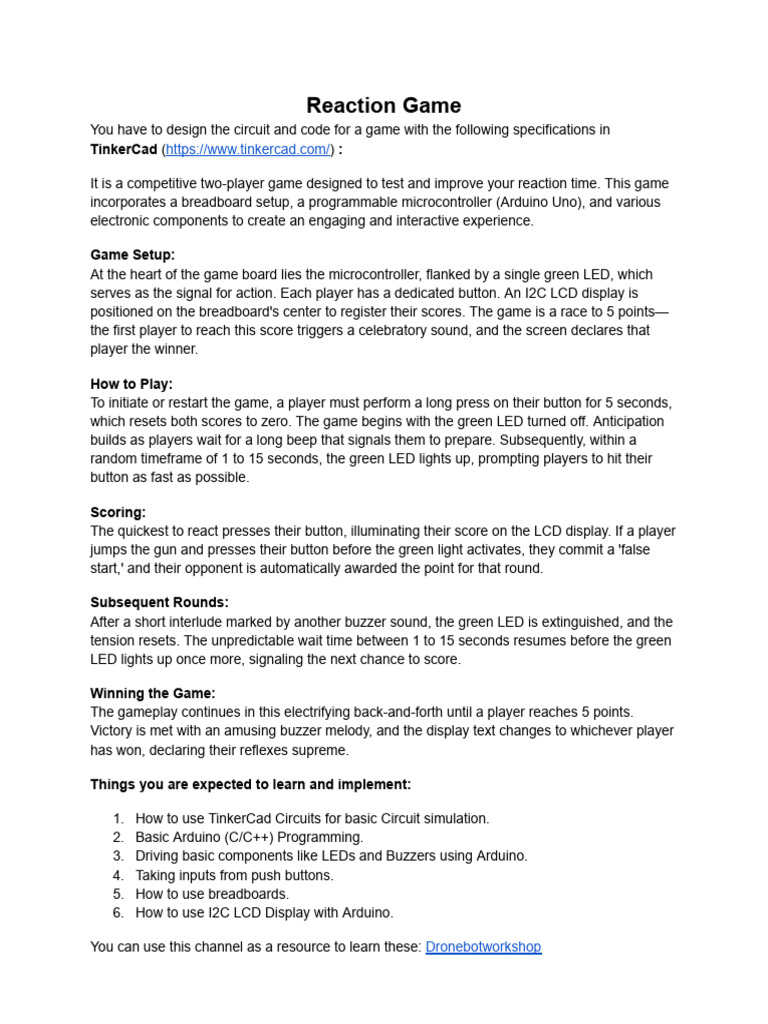 Arduino Reaction Time Game Setup | PDF | Games & Activities | Computers