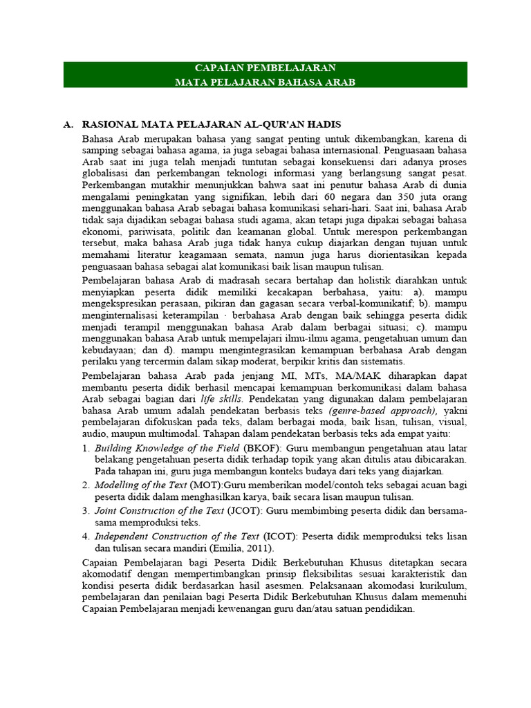 CP Bahasa Arab Fase D MTs | PDF