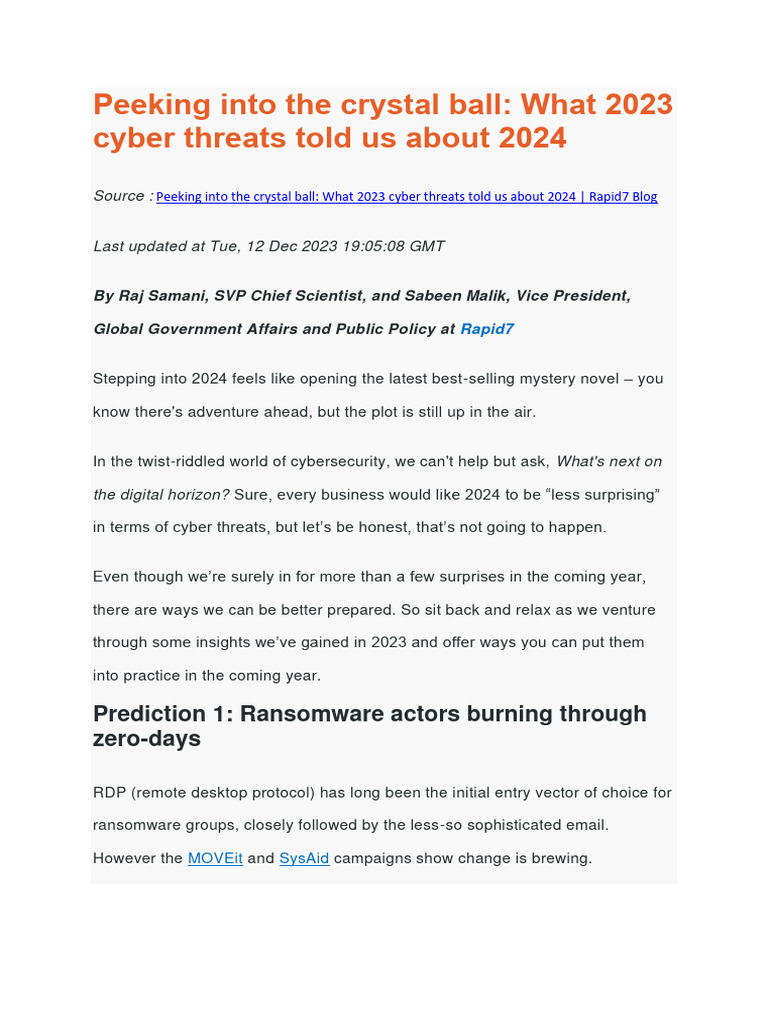 Rapid7-CyberThreat - 2023-2024 | PDF | Cyberwarfare | Security