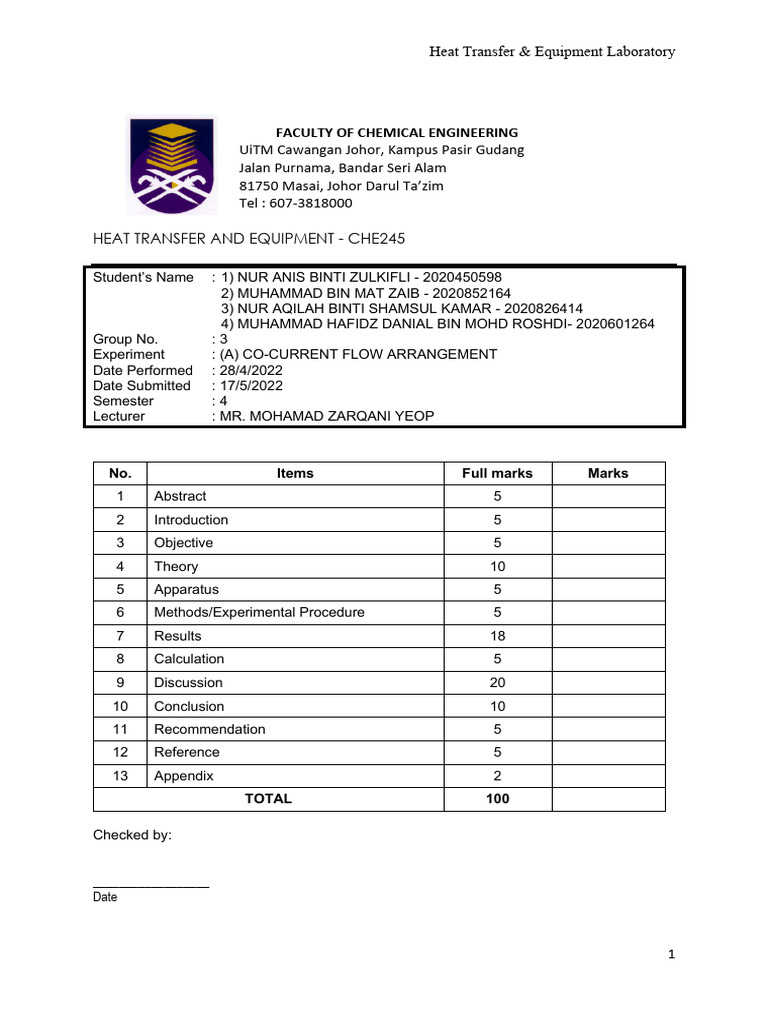 Lab Report - Che247 - Exp A | PDF | Heat Exchanger | Heat Transfer
