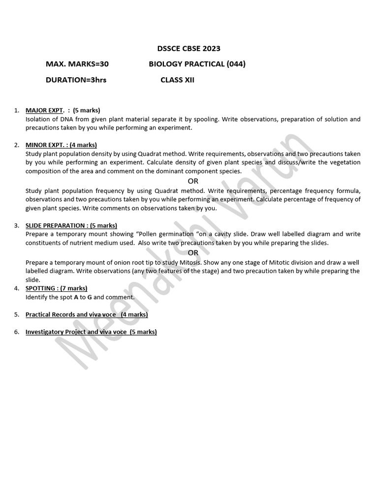 DSSCE CBSE Bio Practical 2023 | PDF