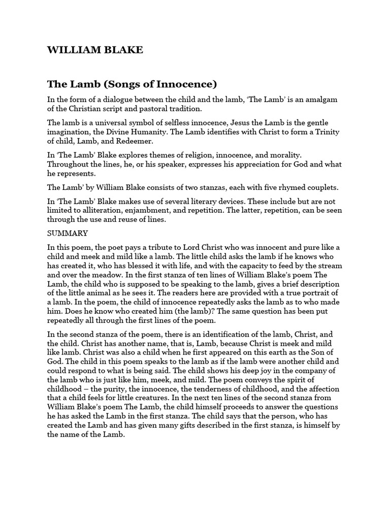 William Blake's Poems: Innocence vs. Experience | PDF | Poetry