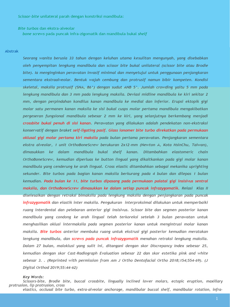 (X) Scissor-Bite Unilateral Parah Dengan Konstriksi Mandibula | PDF