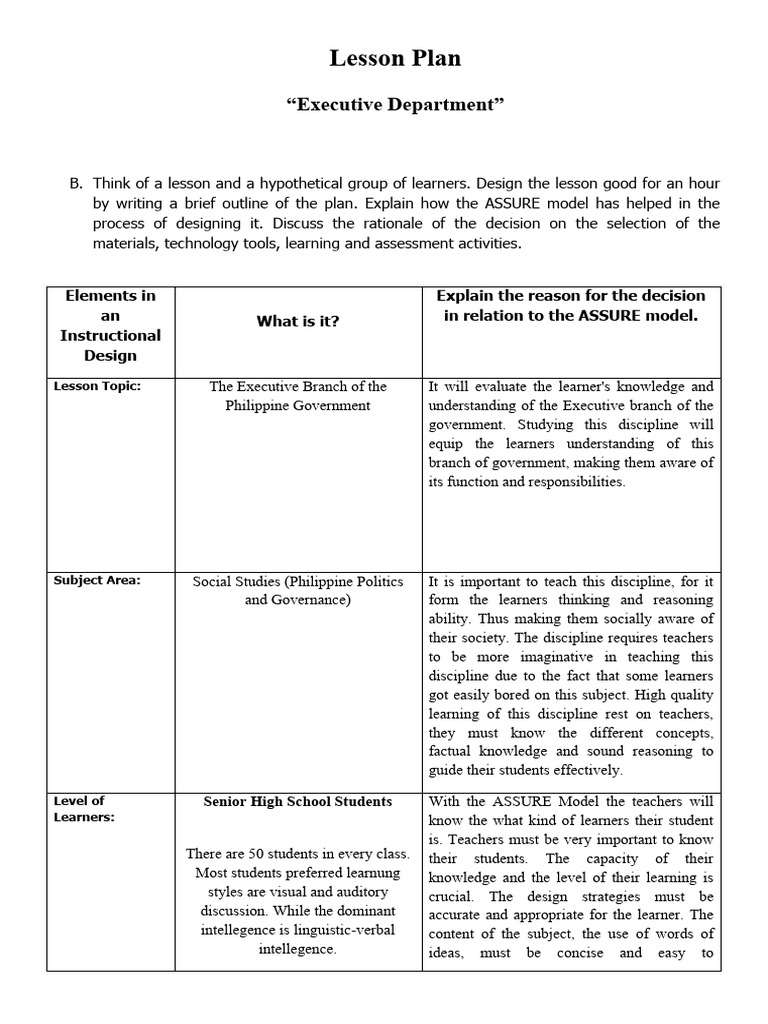 Lesson Plan TTL Executive Branch | PDF | Learning | Lesson Plan