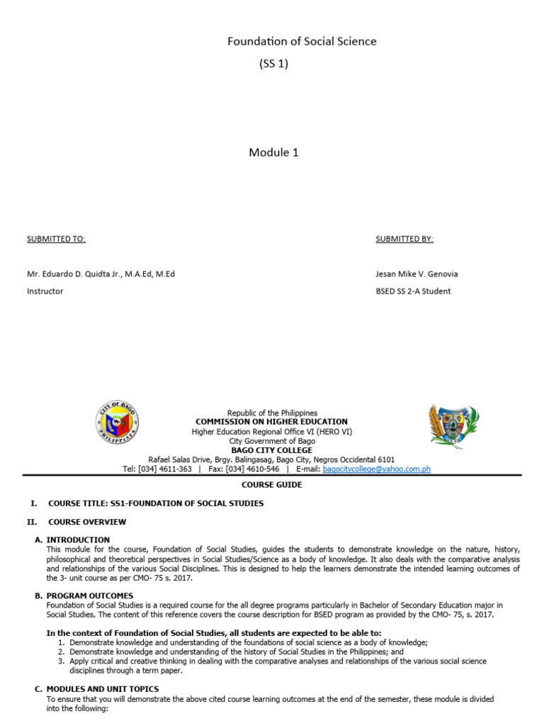 Module 1 in Foundation of Social Studies | PDF | Social Sciences | Science