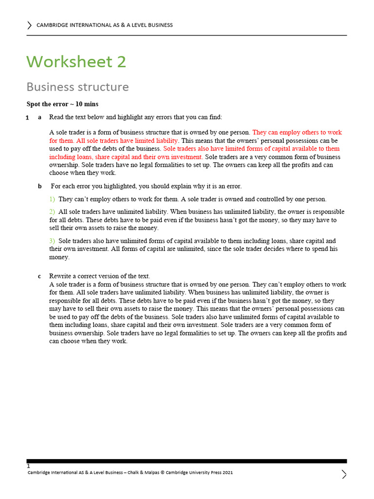 AS Business Worksheet 3 (Week 3) | PDF | Sole Proprietorship | Limited Company